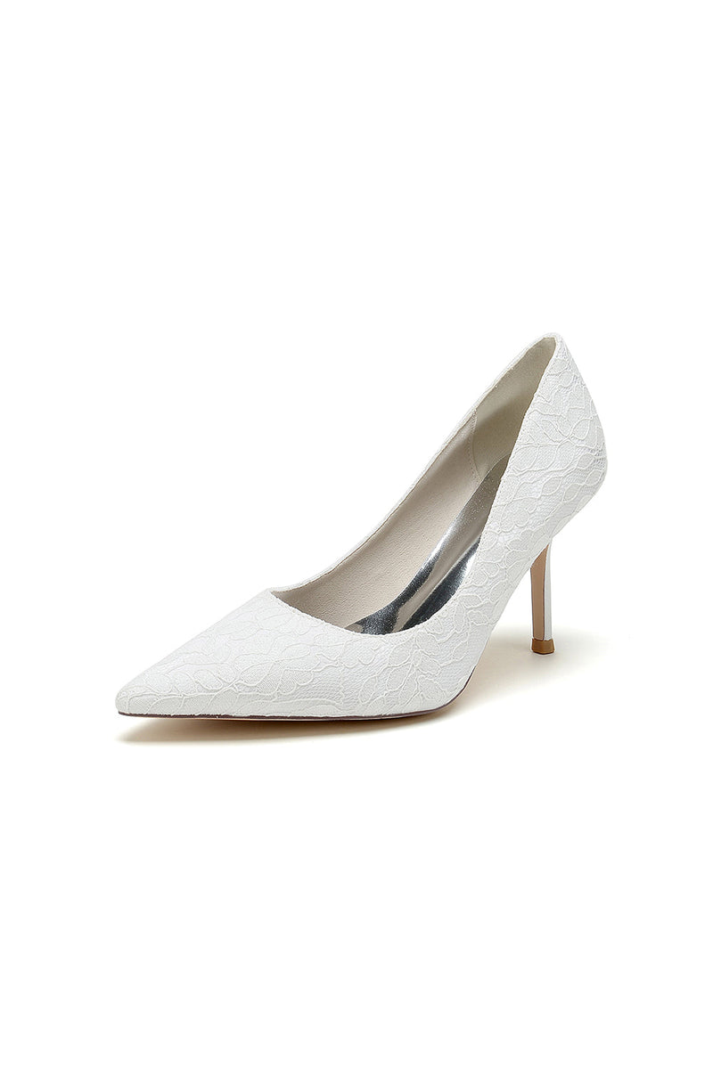 Simple Pointed Toe Lace Wedding Heels – KissDress